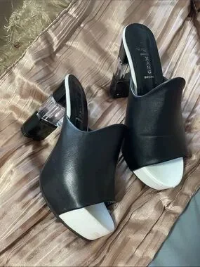xang | Shoes | Zara Black And White Opentoe Slide Mules With Clear ...